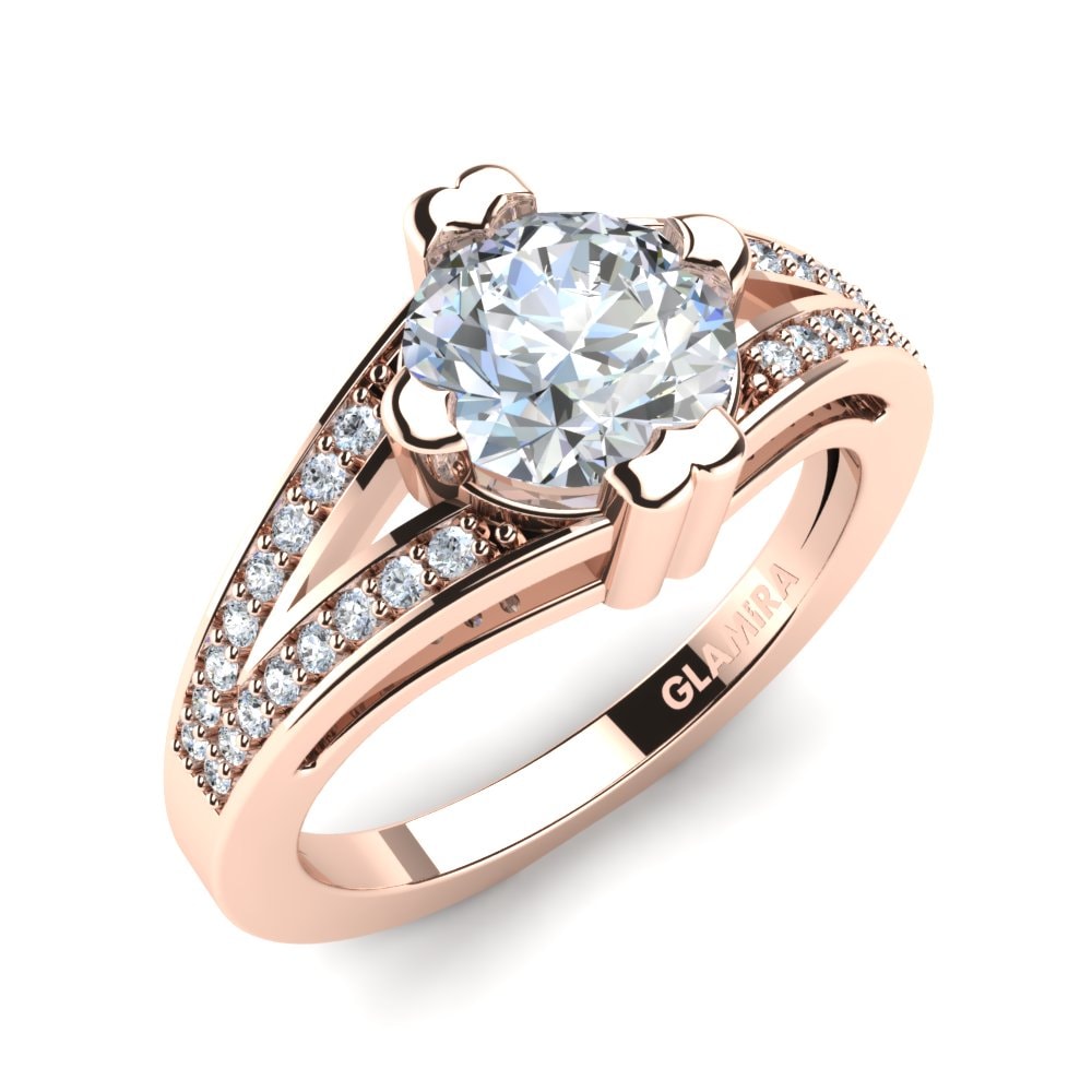 GLAMIRA Bridal Set Clover Ring A in 1.25 Carat Round cut 18ct Rose Gold ...