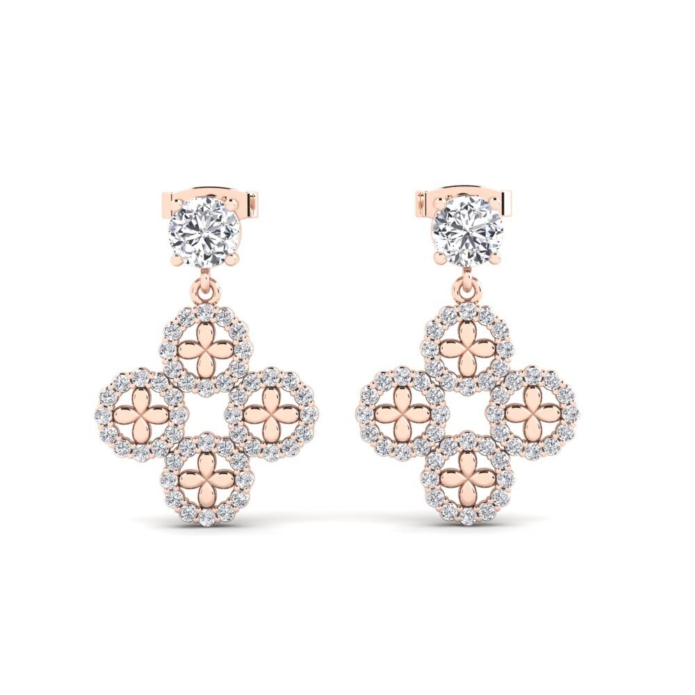 Pērc Sievietes auskars Daltonisme ar 0.7 Karāts Apaļš griezuma Rozā-750 ...