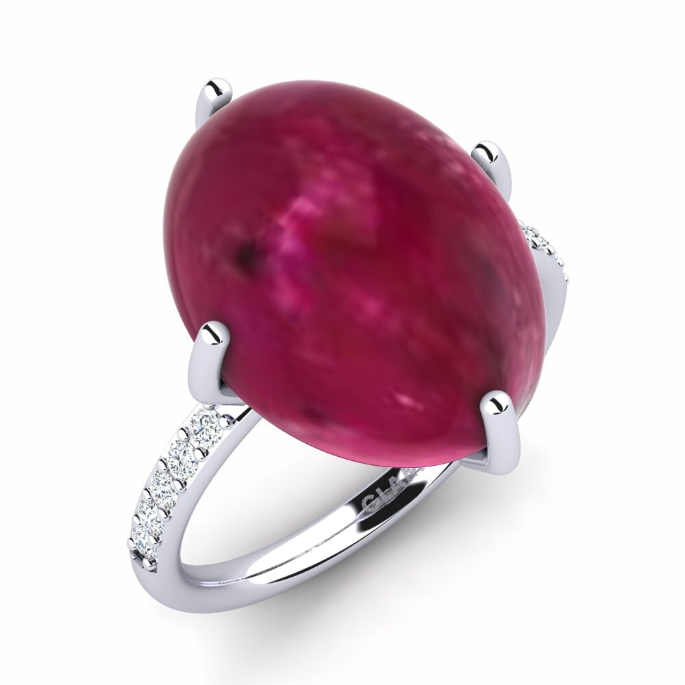 GLAMIRA Ring Modenia in 15 Carat Cabochon Oval cut 14ct White Gold Cabochon Ruby free shipping ...