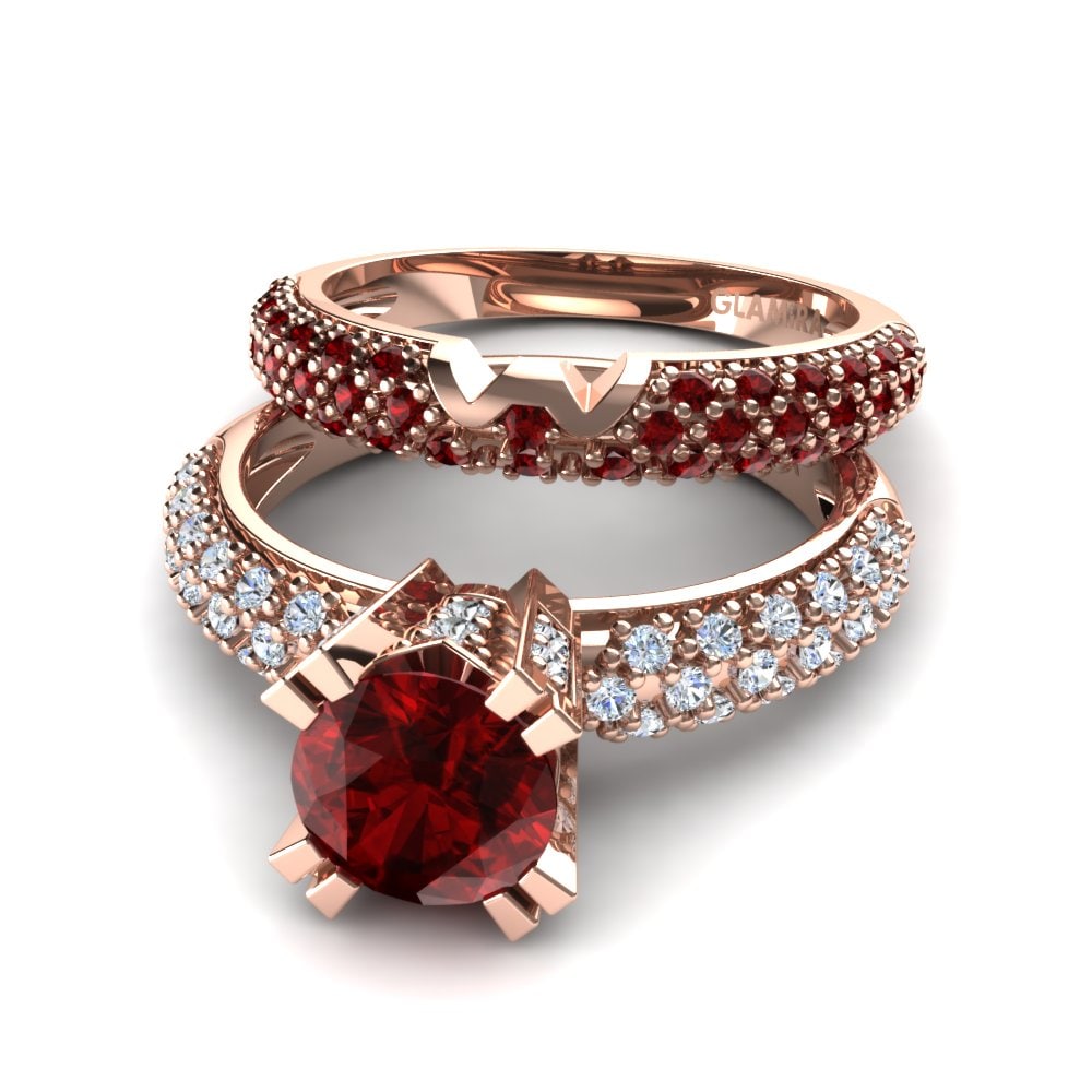 Order 1.42 Carat Round cut 14K Rose Gold Ruby Bridal Set Swanky ...