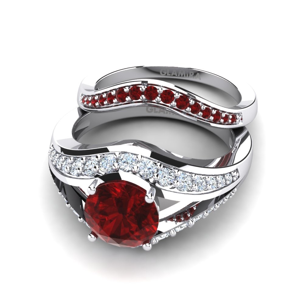 Order 1.393 Carat Round cut 14K White Gold Ruby Bridal Set Fashionable ...