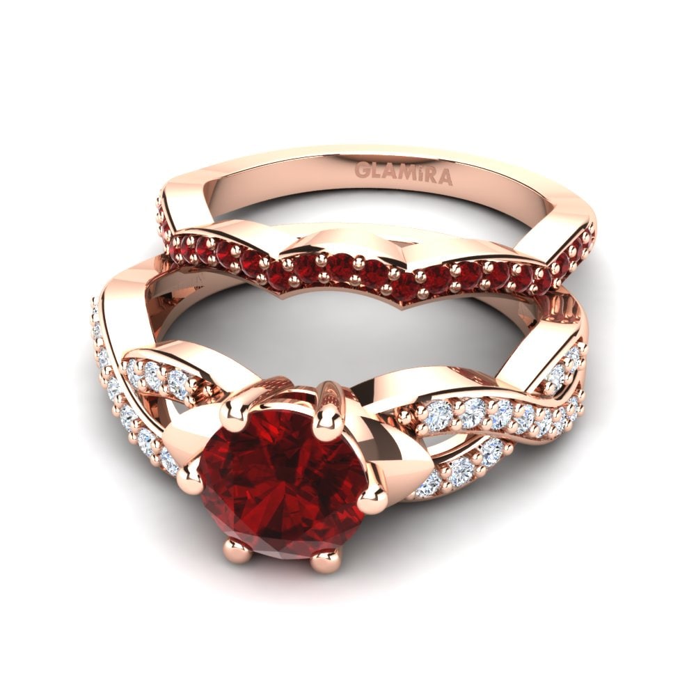 Order 1.21 Carat Round cut Rose Gold Ruby Bridal Set Marvelous ...