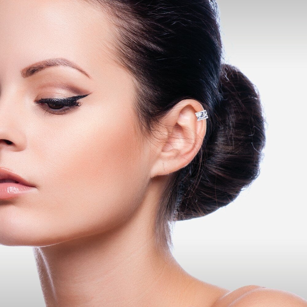 Pērc Sievietes auskars Outcome ar Apaļš griezuma Baltais-585 Safīrs ...